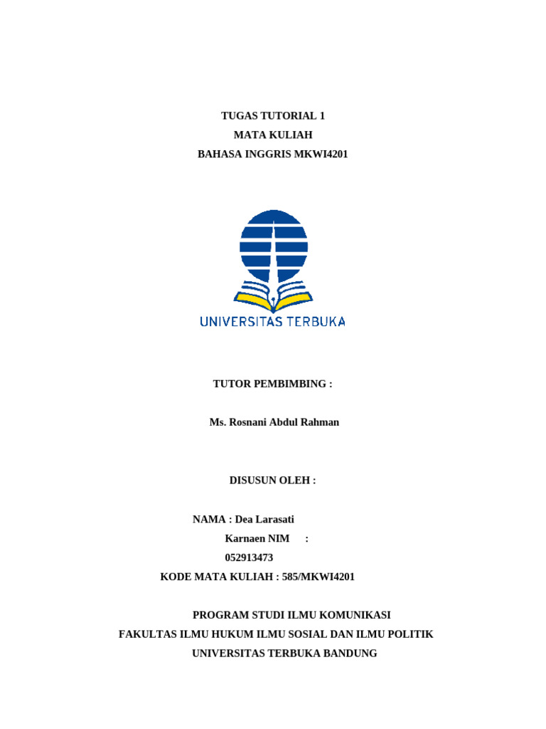 Tugas 1 - Dea Larasati - 052913473 - Mkwi4201.585 | PDF | Human ...