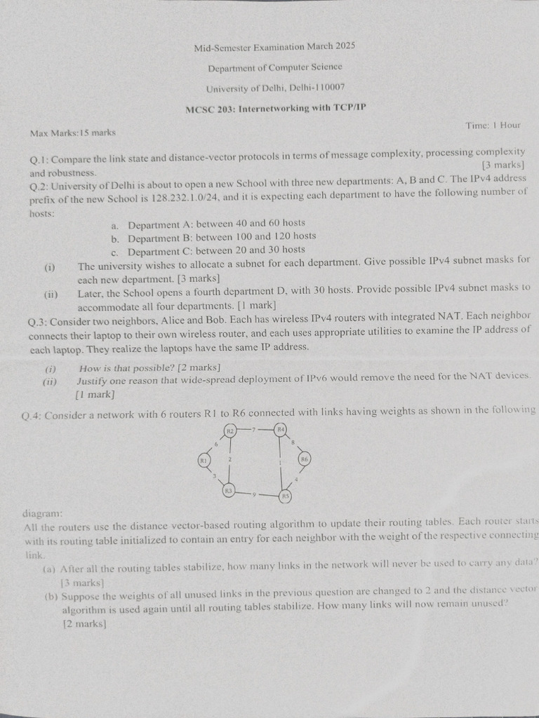 TCP Ip Mid Sem QP | PDF