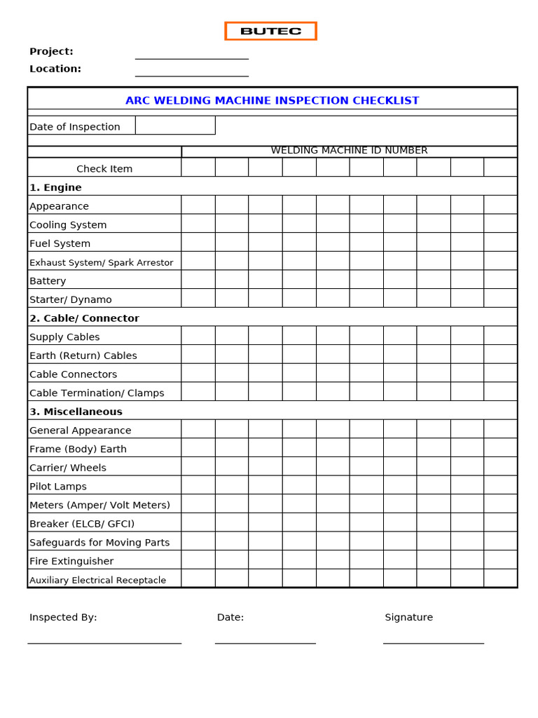 Arc Welding Machine Inspection Checklist(Monthly)1 | PDF