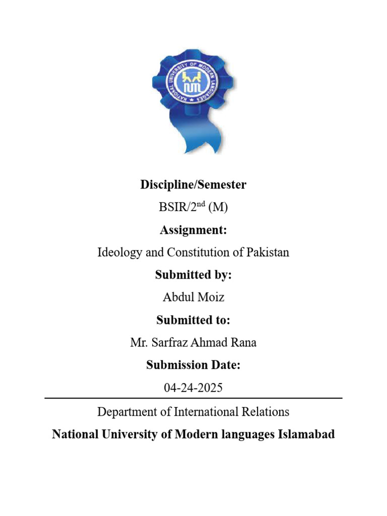 Abdul Moiz BS IR 2nd Ideaology | PDF | Mughal Empire | Two Nation Theory