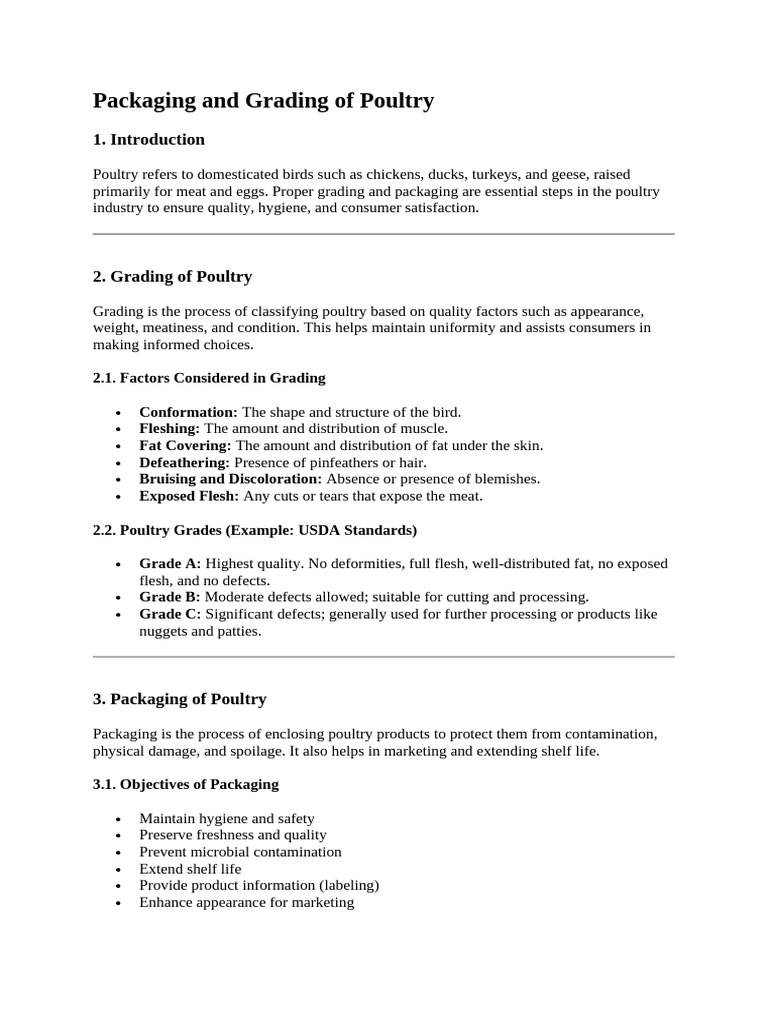 Grading and Packaging of Poultry | PDF | Curing (Food Preservation ...