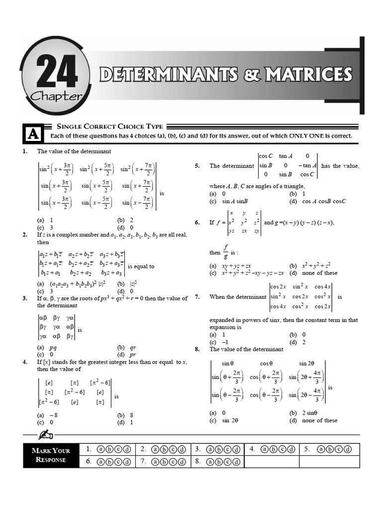 Matrice and Determinants dpp1 | PDF | Algebra | Mathematical Objects