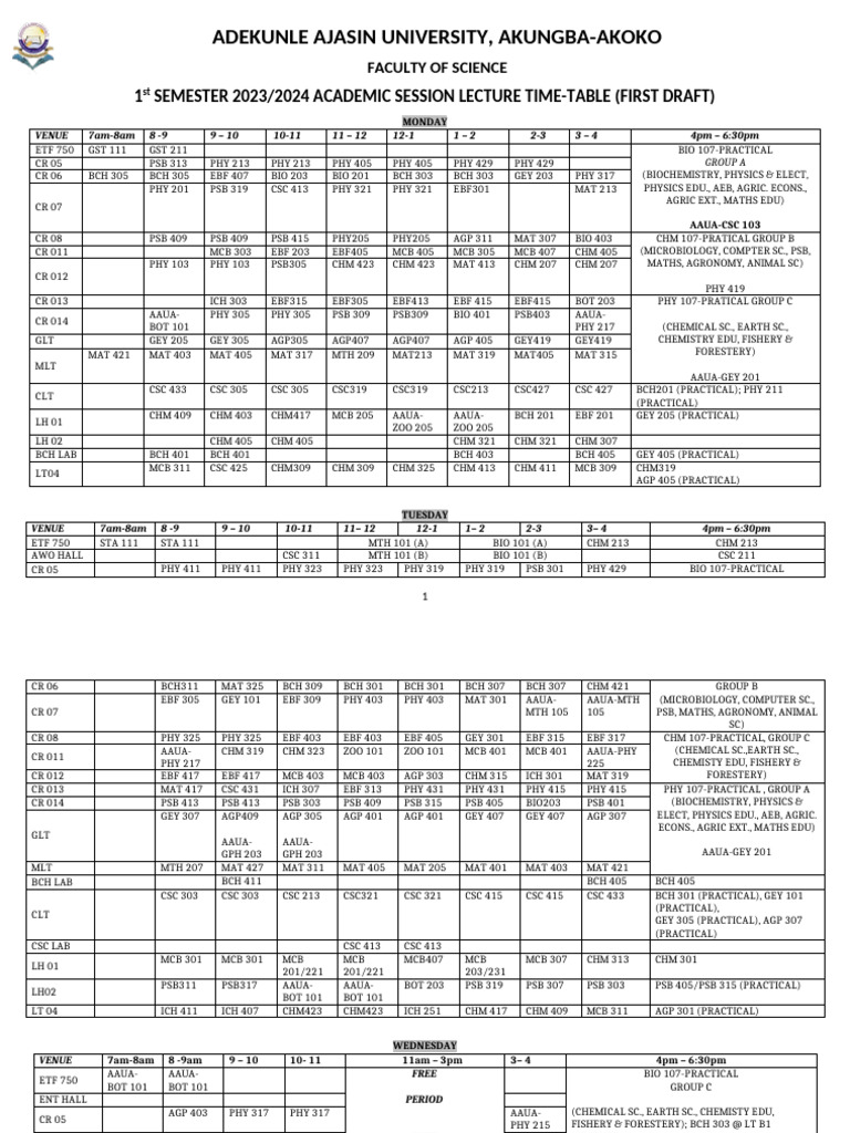 Lecture Timetable 2024 2025 1st Sem | PDF