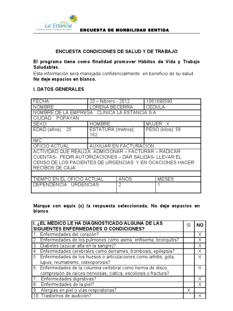 Encuesta Morbilidad Sentida | PDF | Síndrome del túnel carpiano ...