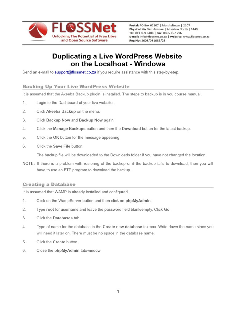Duplicating A Live WordPress Website On The Localhost - Windows | PDF | Word Press | Backup