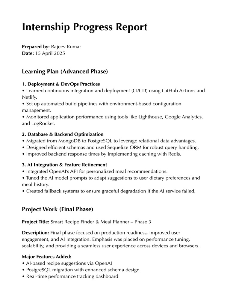 Internship Progress Report-03 | PDF | Postgre Sql | Artificial Intelligence