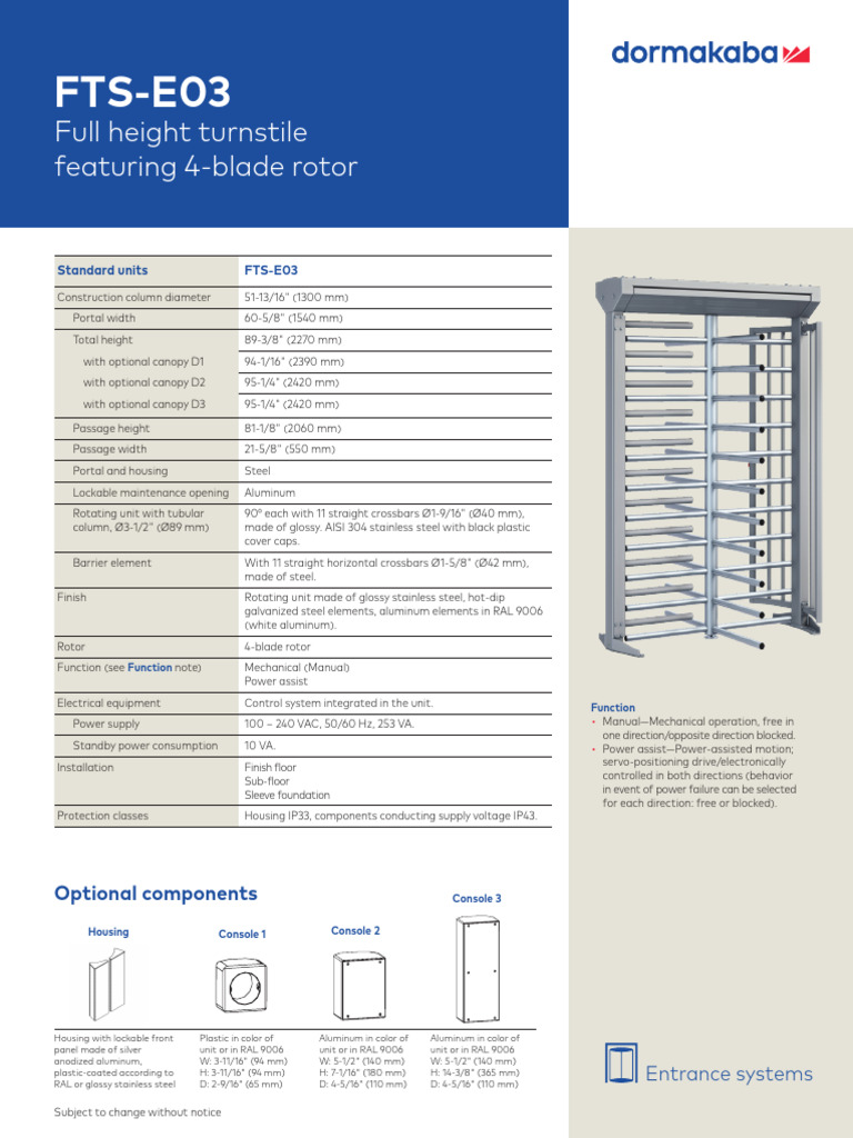 Kaba FTS Series Data Sheets | PDF | Electricity | Electrical Engineering