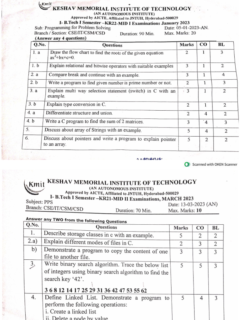 KMIT B.Tech CSE Mid Exam Paper 2022 | PDF