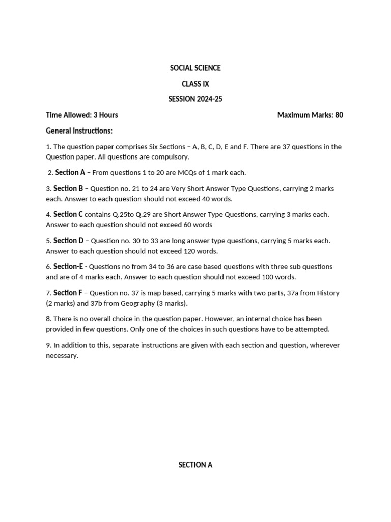 Sample Paper Class-IX Social Science | PDF | Kashmir | Reason