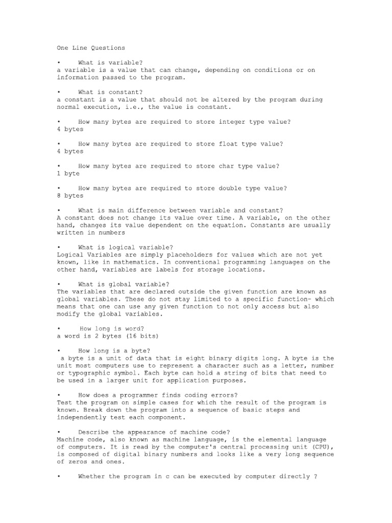 Pps 1 Mark Questions | PDF