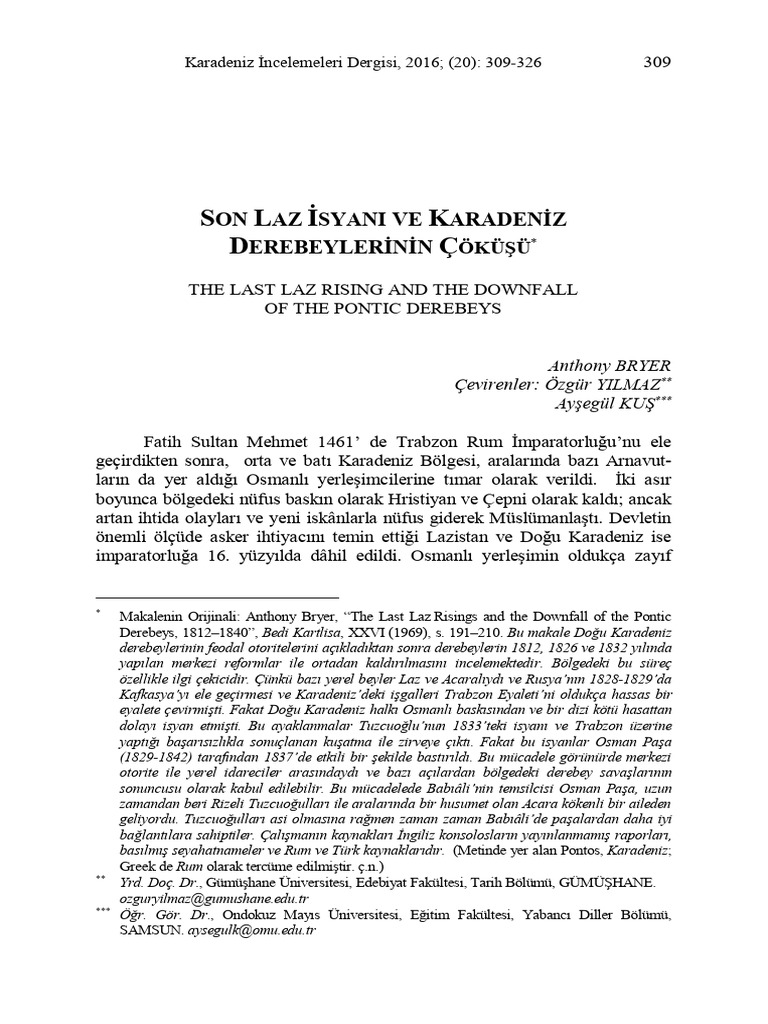 Laz Risings and Downfall of Pontic Derebeys | PDF