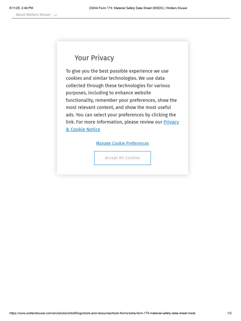 OSHA Form 174 - Material Safety Data Sheet (MSDS) - Wolters Kluwer ...