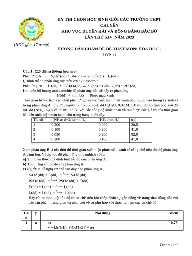 HDC Duyen Hai 2023 - Hoa Hoc 11 | PDF