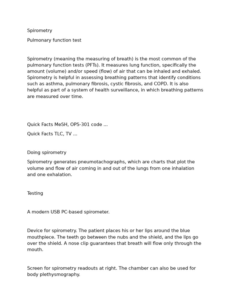 Spirometry | PDF | Respiratory System | Diseases And Disorders