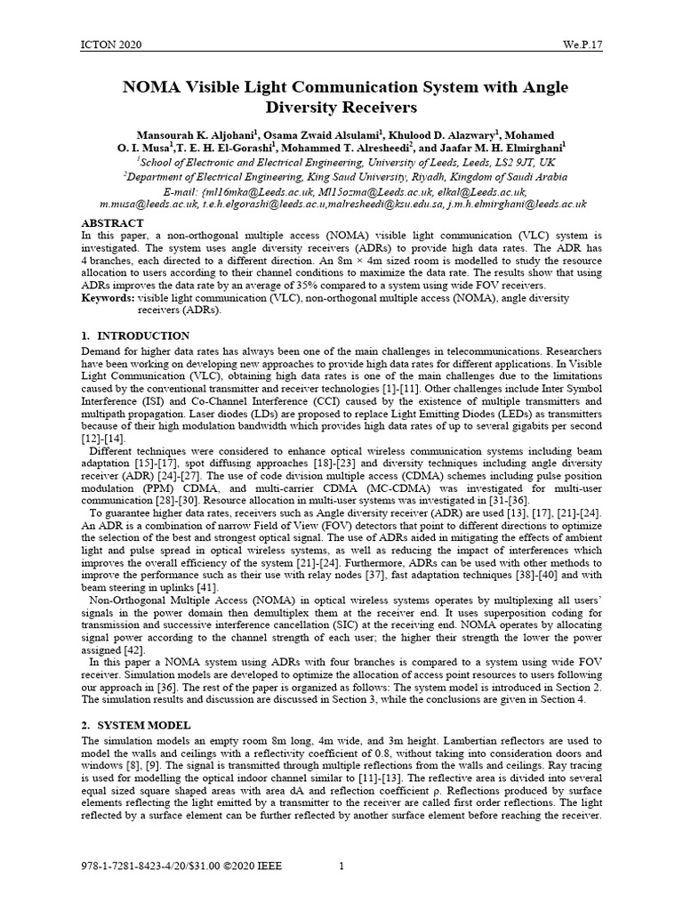 96-NOMA Visible Light Communication System With Angle Diversity ...