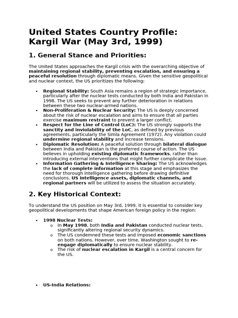 United States Country Profile | PDF | Pakistan | India–Pakistan Relations
