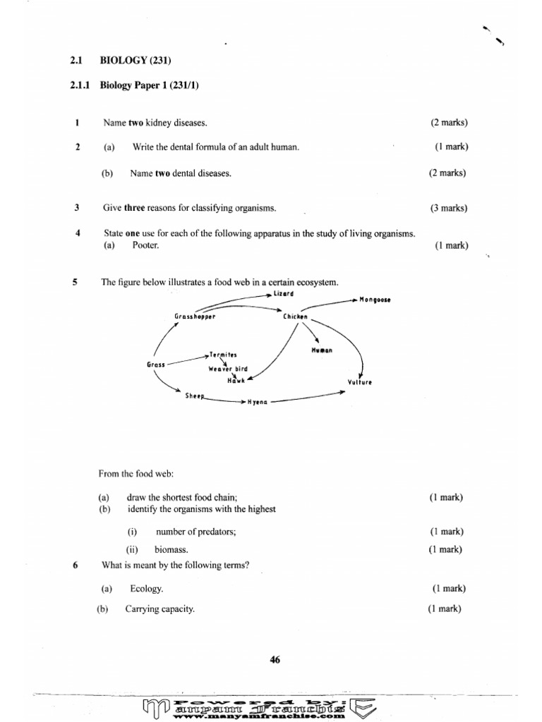 Kcse Biology Pp1 2011 | PDF