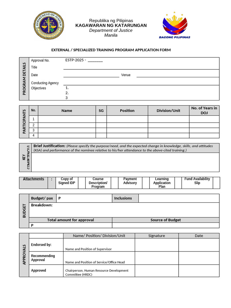 DOJ Specialized Training Program Application Form | PDF
