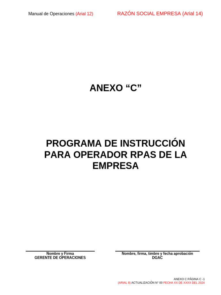 Anexo C Programa de Instrucción para Operadores RPA | PDF | Aeronave | Vehículo aéreo no tripulado