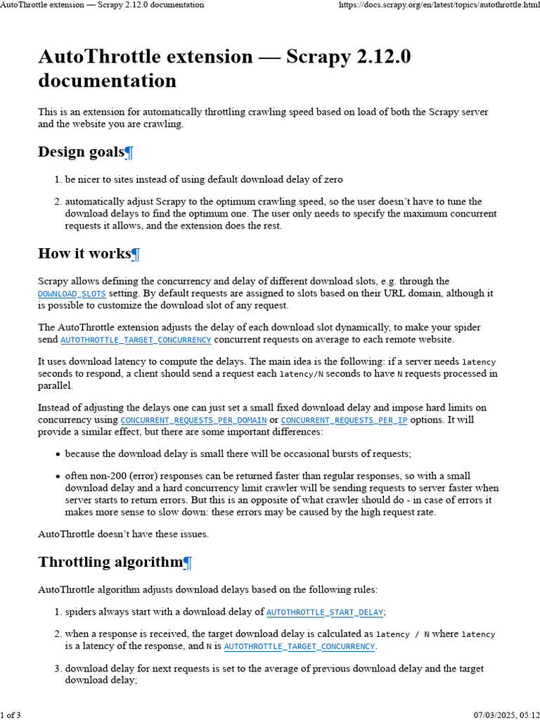 AutoThrottle Extension - Scrapy 2.12.0 Documentation | PDF | Latency (Engineering) | Computer ...