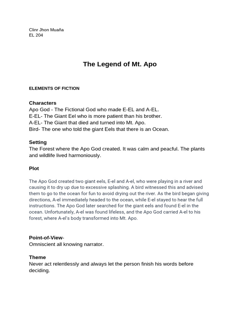 Elements of fictiong Mt. Apo | PDF