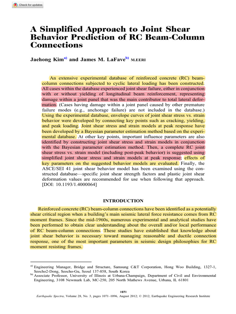 Joint Shear Behavior in RC Connections | PDF | Strength Of Materials ...