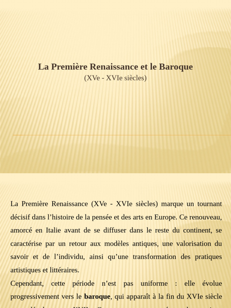 Séquence 1 La Première Renaissance Et Le Baroque | PDF | Baroque | Renaissance