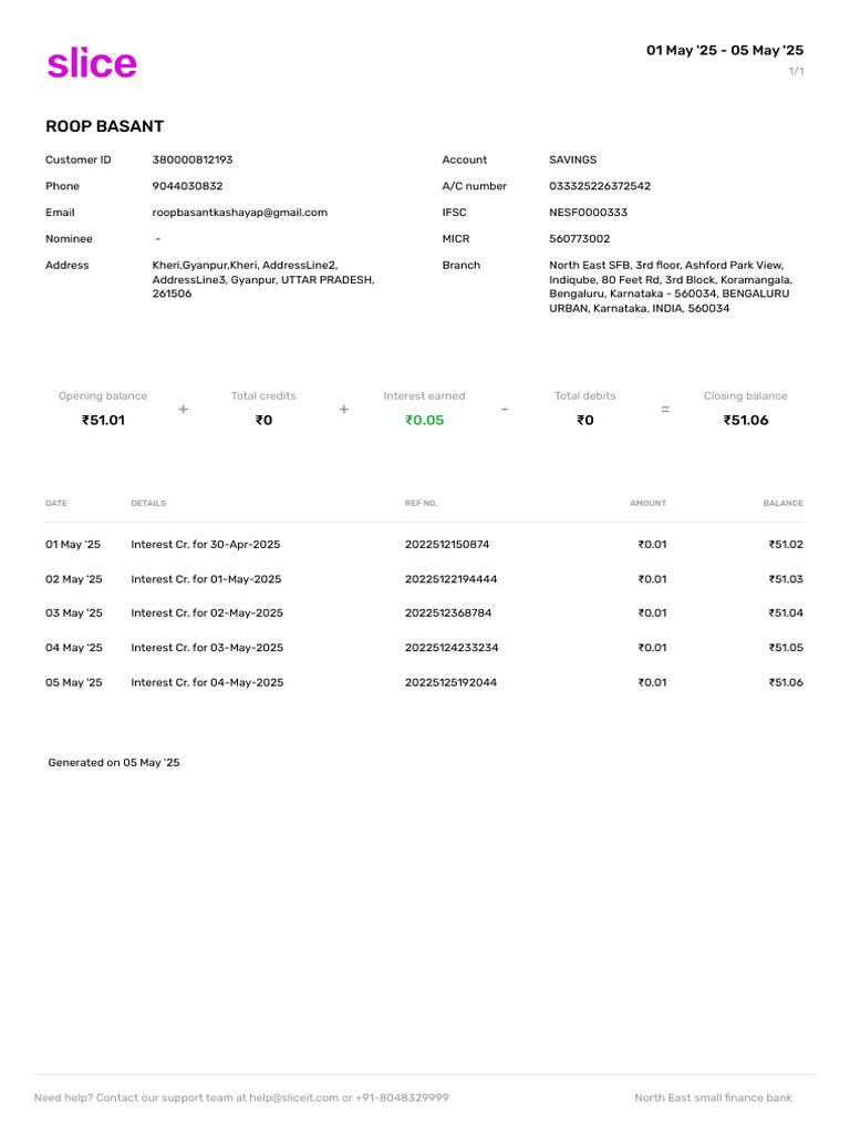 slice_statement_01May25_05May25 | PDF | Service Industries | Personal ...