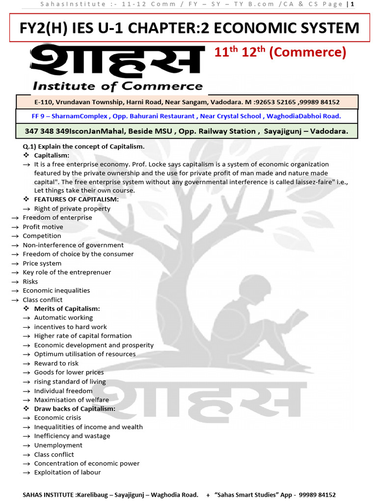 FY2 (H) IES U-1 CH-2 Economic System | PDF | Employment | Socialism