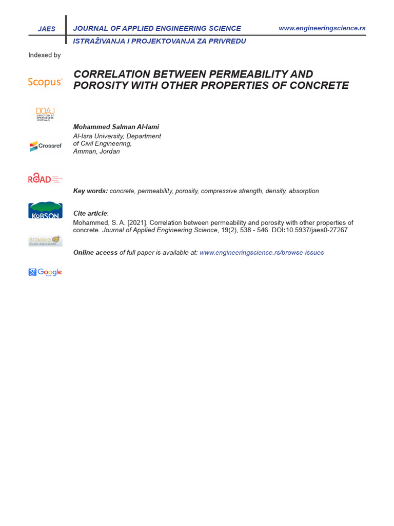 Correlation Between Permeability and Porosity With | PDF | Concrete ...