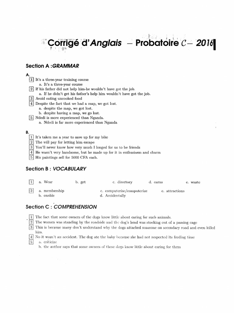 Orniformation Épreuve Corrigé Anglais Probatoire C Session 2016 | PDF | Animals And Humans