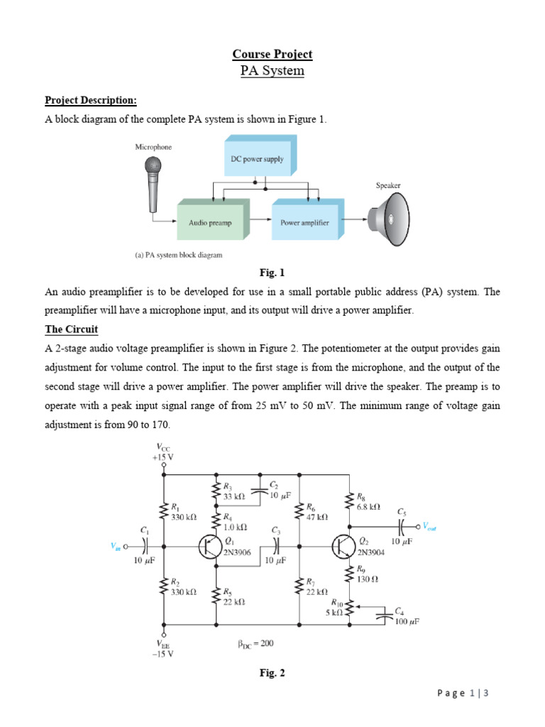 Course Project Audio Preamplifier and Power Amplifier | PDF | Amplifier | Electronic Circuits