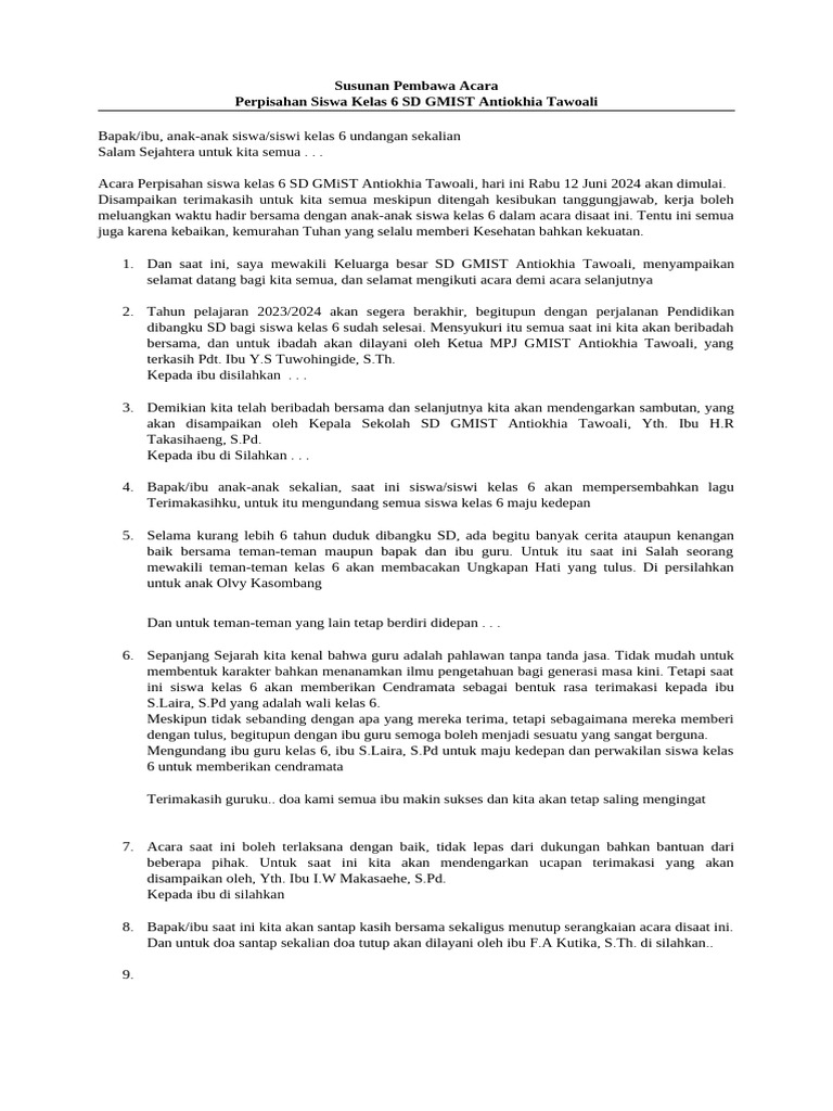 Susunan Pembawa Acara Besok | PDF