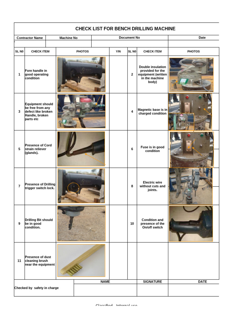 Bench Drilling Machine Checklist | PDF | Drilling | Electricity
