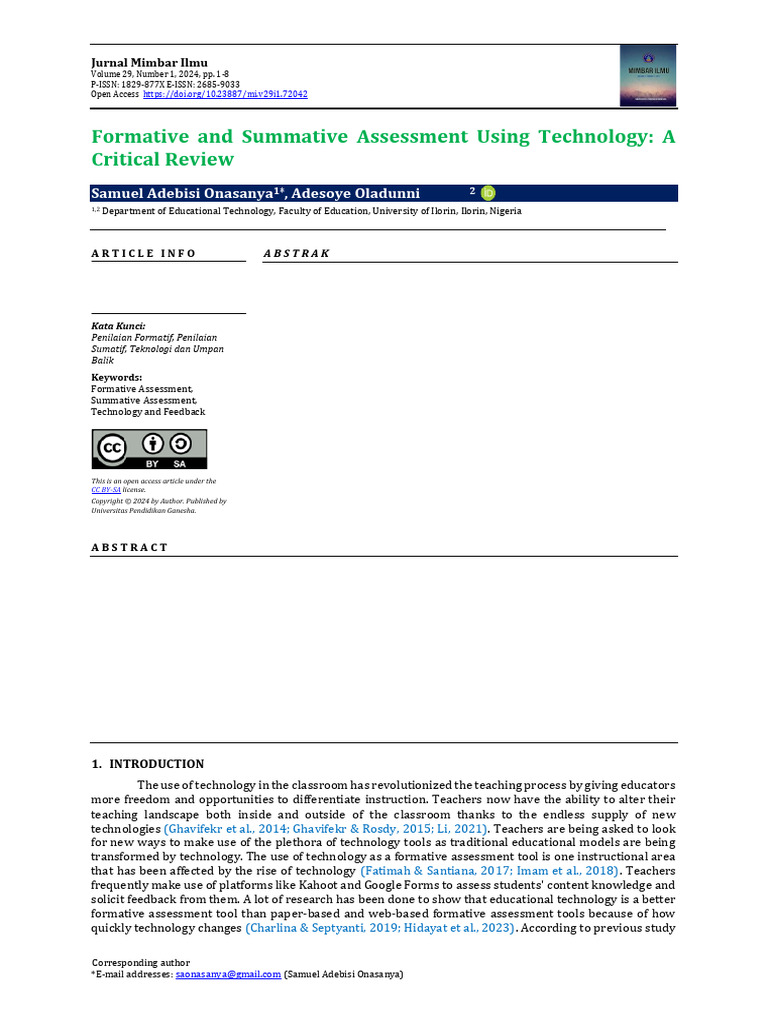 Formative and Summative Assessment Using Technology: A Critical Review ...