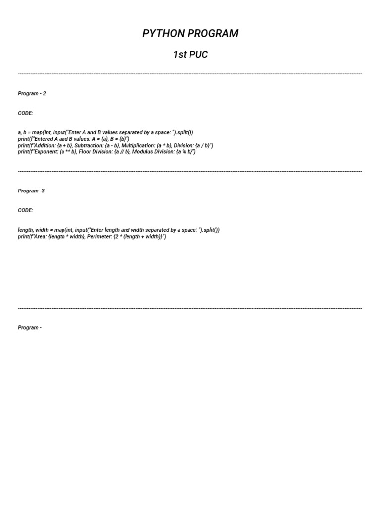 Python Program: 1st PUC | PDF