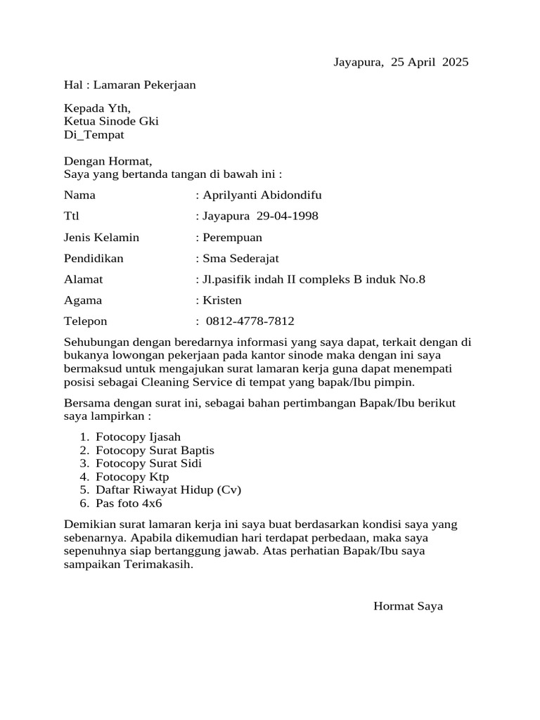 Surat Lamaran Kerja | PDF