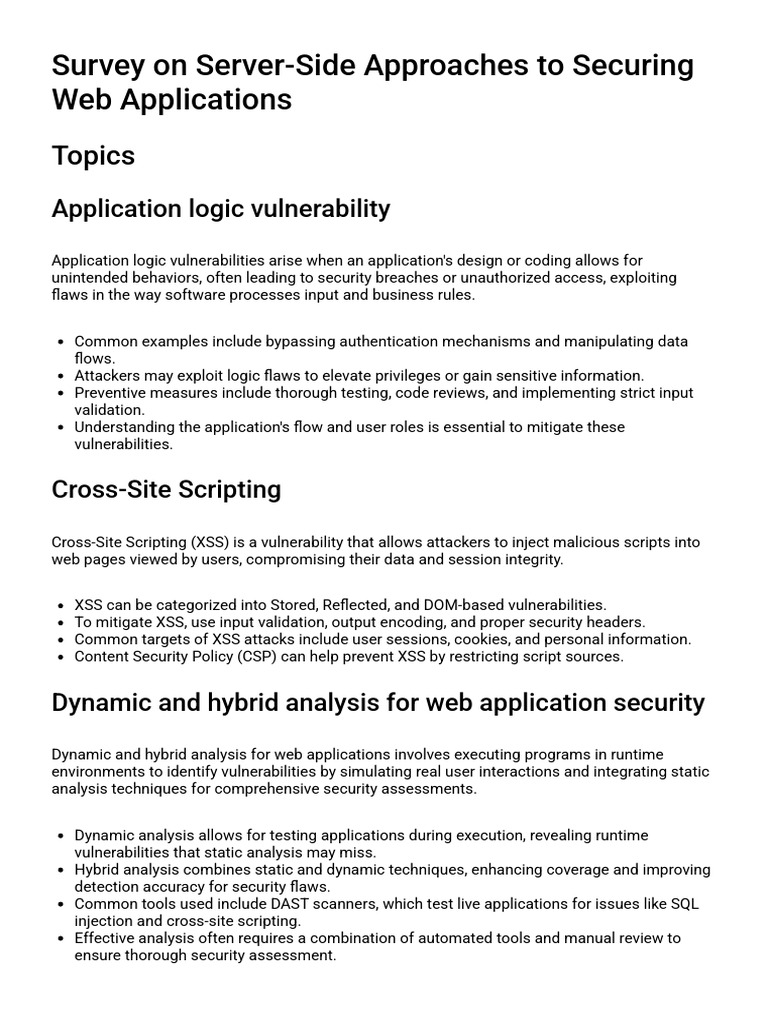 Survey On Server-Side Approaches To Securing Web Applications | PDF | Security | Computer Security