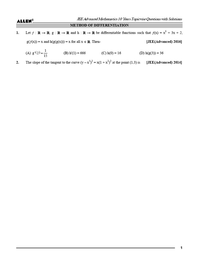 JEE Advanced Differentiation Problems | PDF