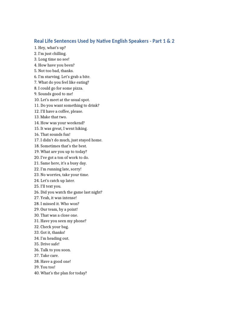 Real Life English Sentences Part1 2 | PDF