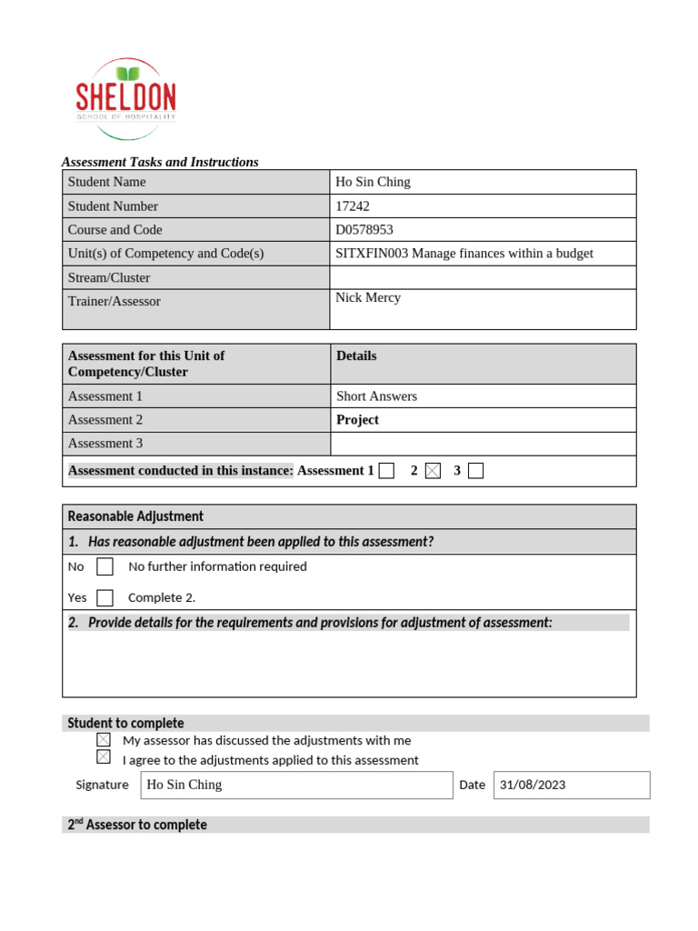 31:08:2023 SITXFIN003 Assessment 2 - Project | PDF | Budget | Supply Chain