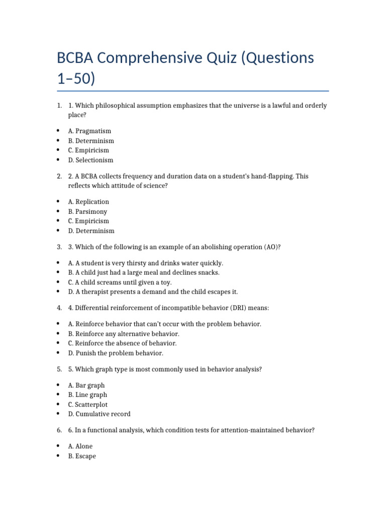 Corrected BCBA Quiz 1 To 50 | PDF | Reinforcement | Behavioural Sciences