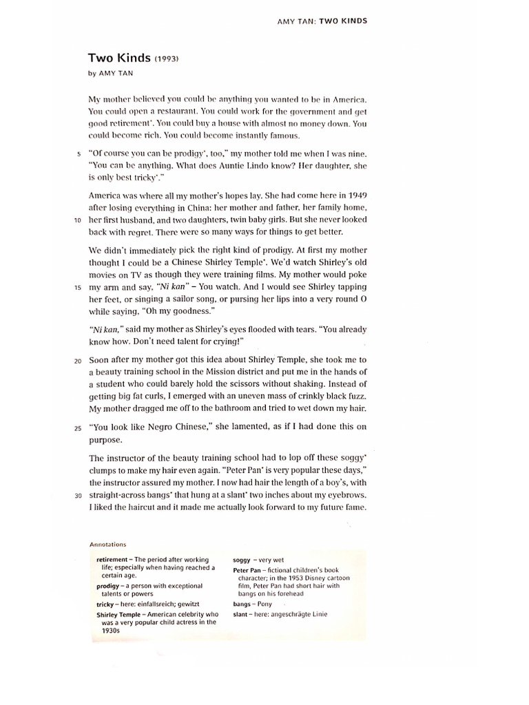 Two Kinds - Amy Tran (Short Story) | PDF