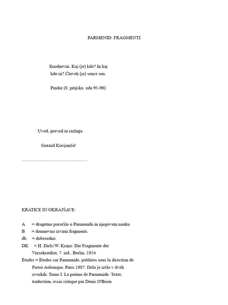 Parmenid - Fragmenti | PDF