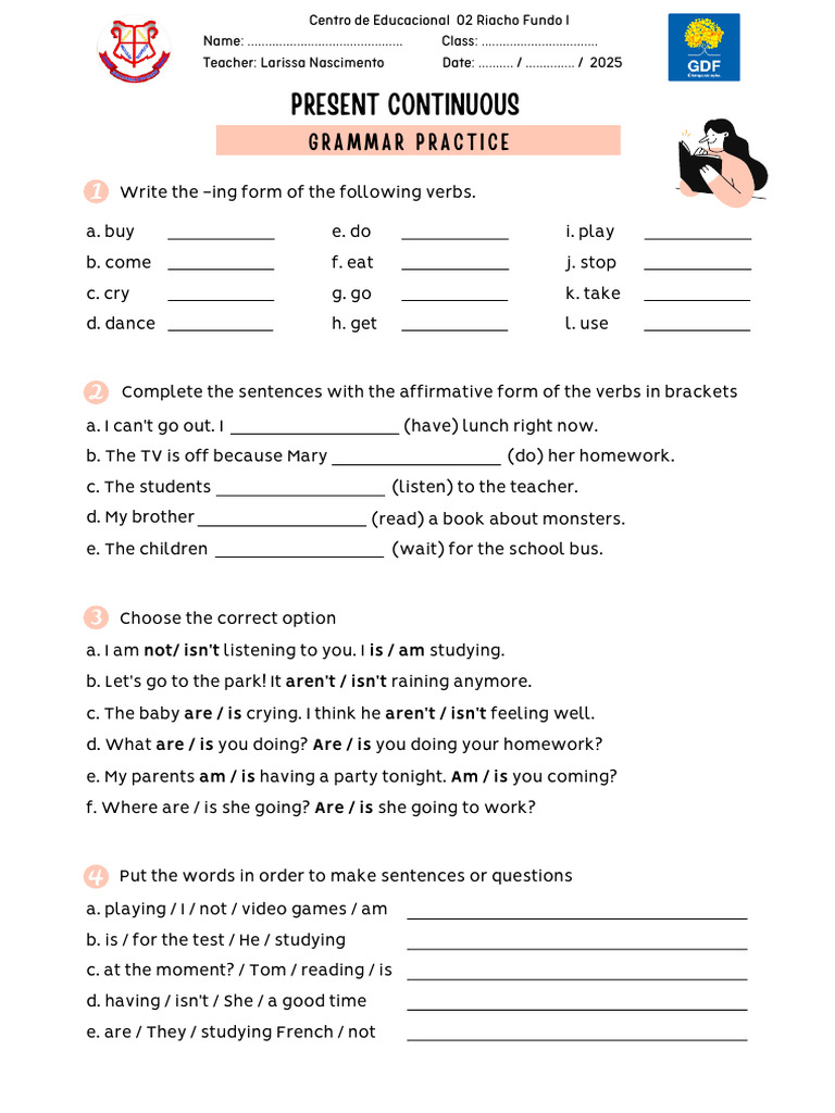 Present Continuous Grammar Practice Worksheet | PDF