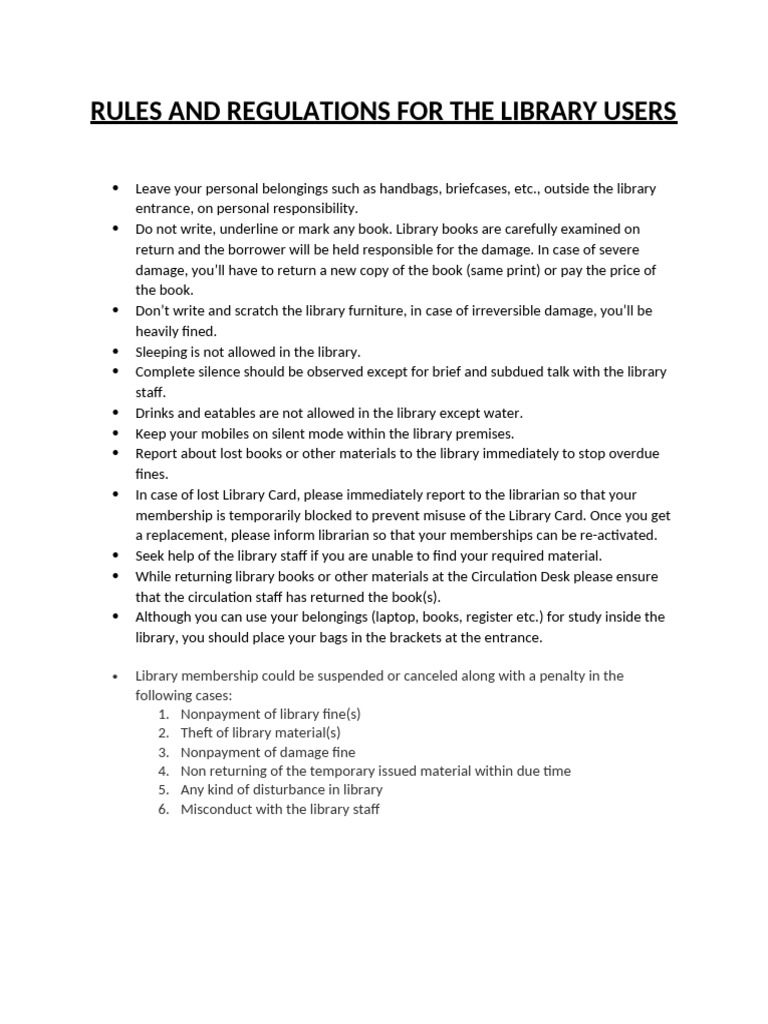 Rules and Regulations For The Library Users | PDF | Libraries