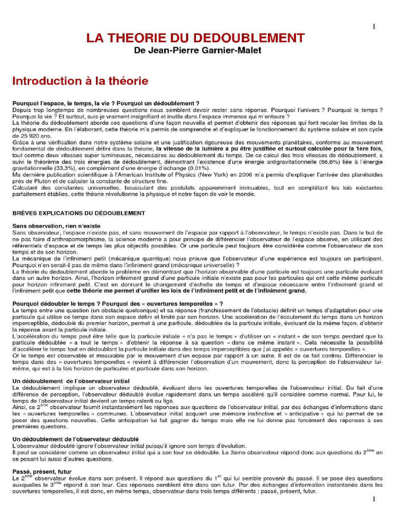2 La Theorie Du Dedoublement de J P Garnier Malet PDF | PDF