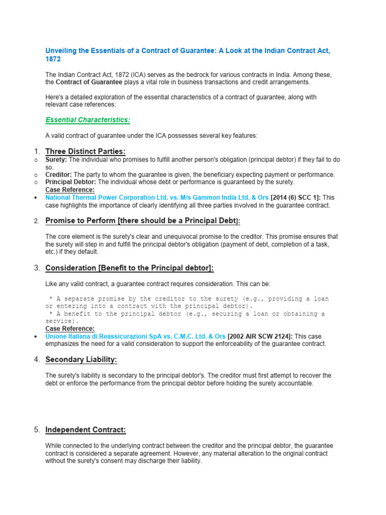 Guarantee (Surety) - Essentials | PDF | Guarantee | Liability ...