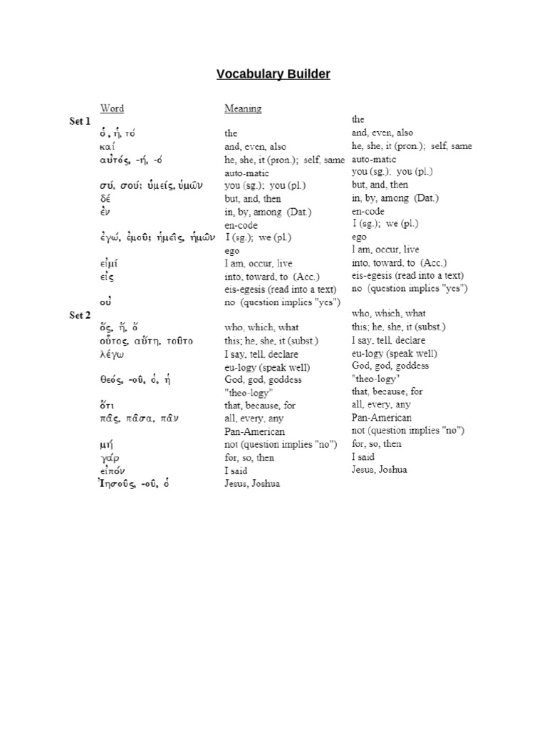 Vocabulary Builder (Koine Greek) | PDF