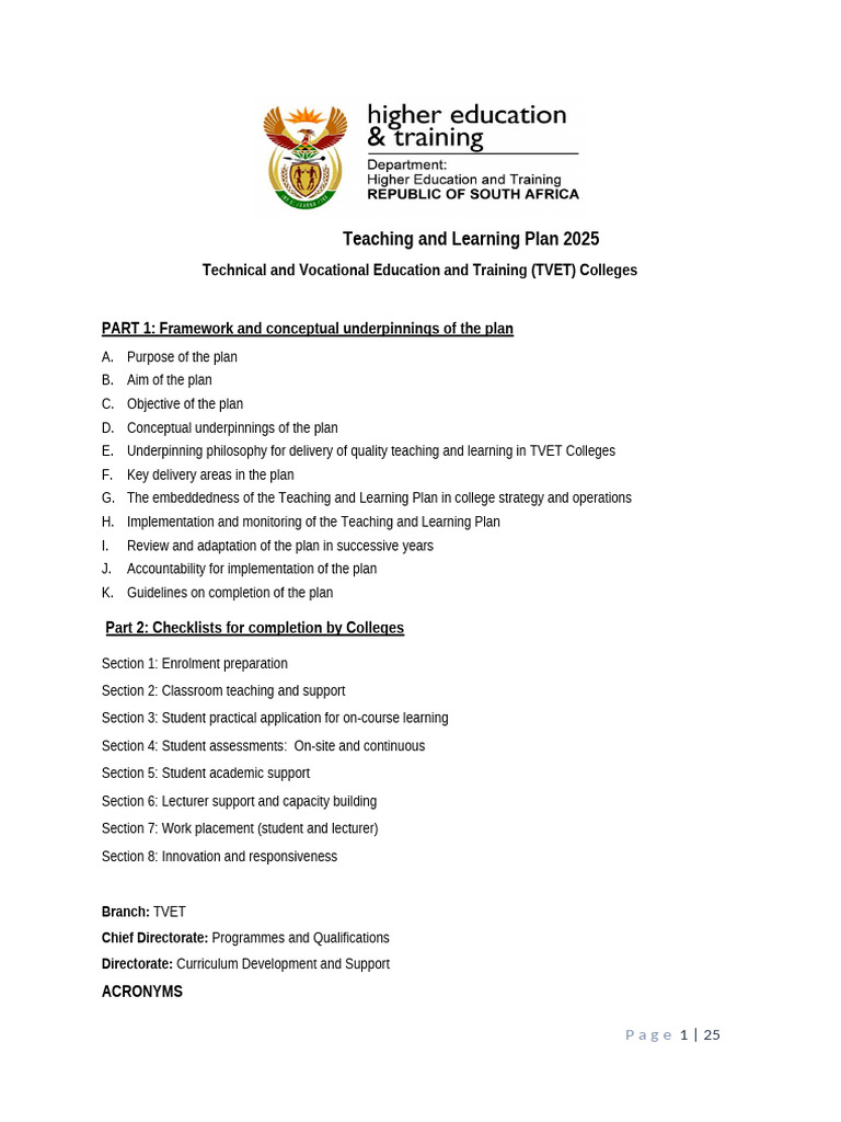 2025 DHET Teaching and Learning Plan Framework Final | PDF | Vocational ...